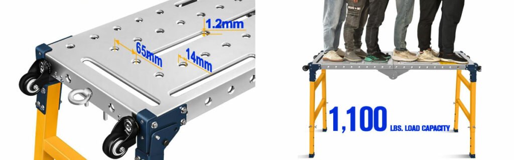 ZD16 Portable Work Platform (Worktop 63"x14", Height Adjustable 30"-48 ...